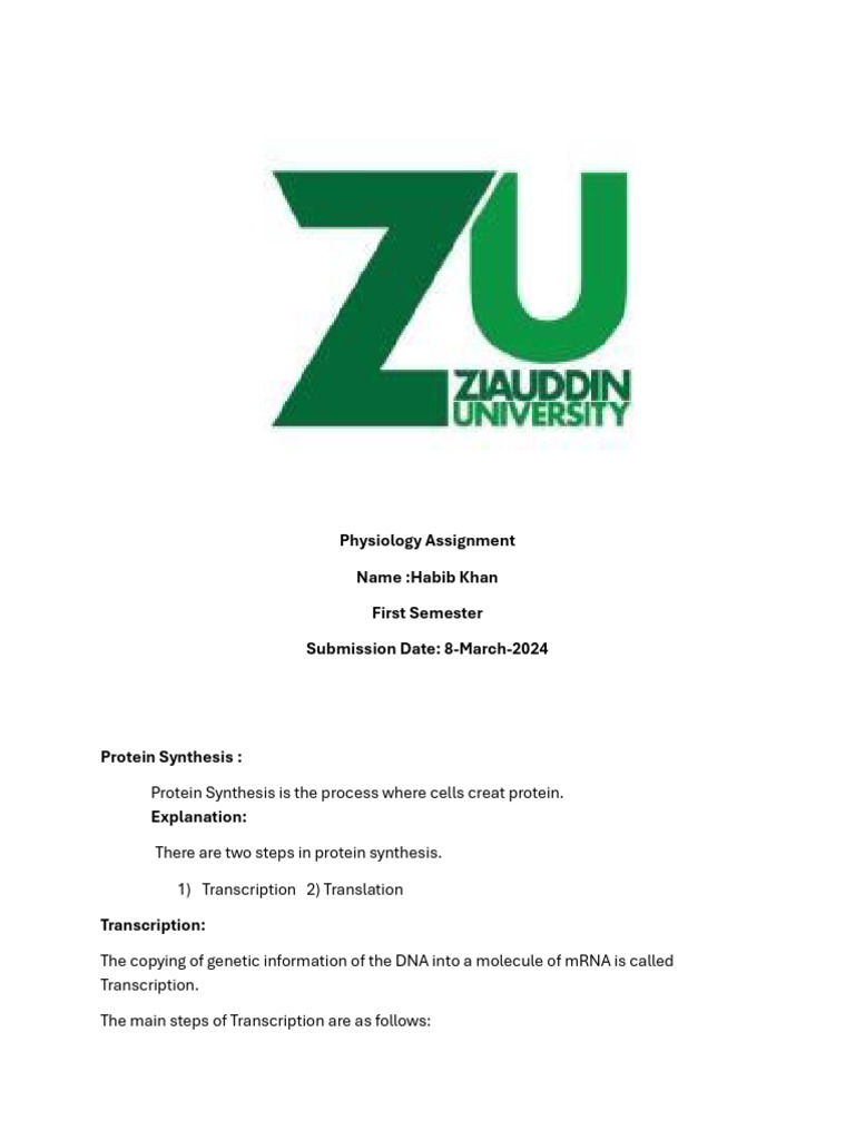 Physiology Assignment | PDF | Mitosis | Translation (Biology)