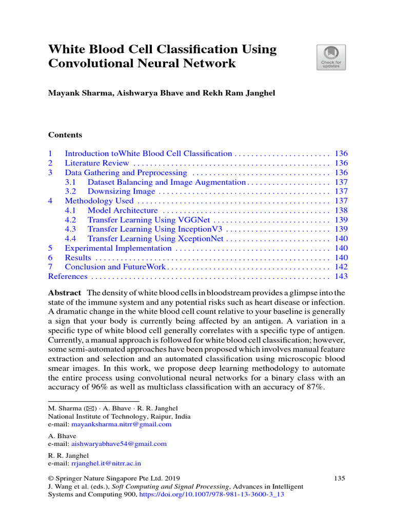 White Blood Cell Classification Using Convolutional Neural Network 2019 ...