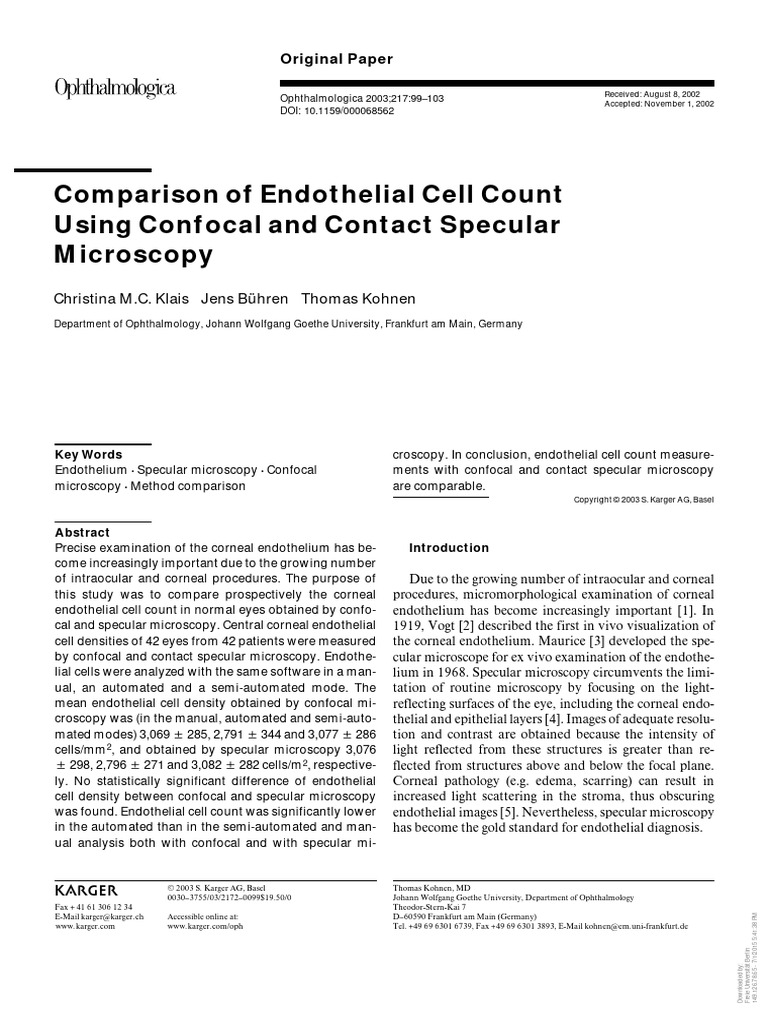 Comparison of Endothelial Cell Count Using Confocal and Contact ...