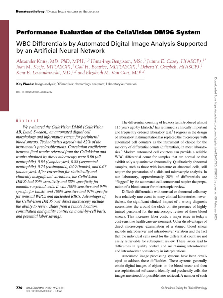 WBC Differentials by Automated Digital Image Analysis Supported by An Artificial Neural Network ...