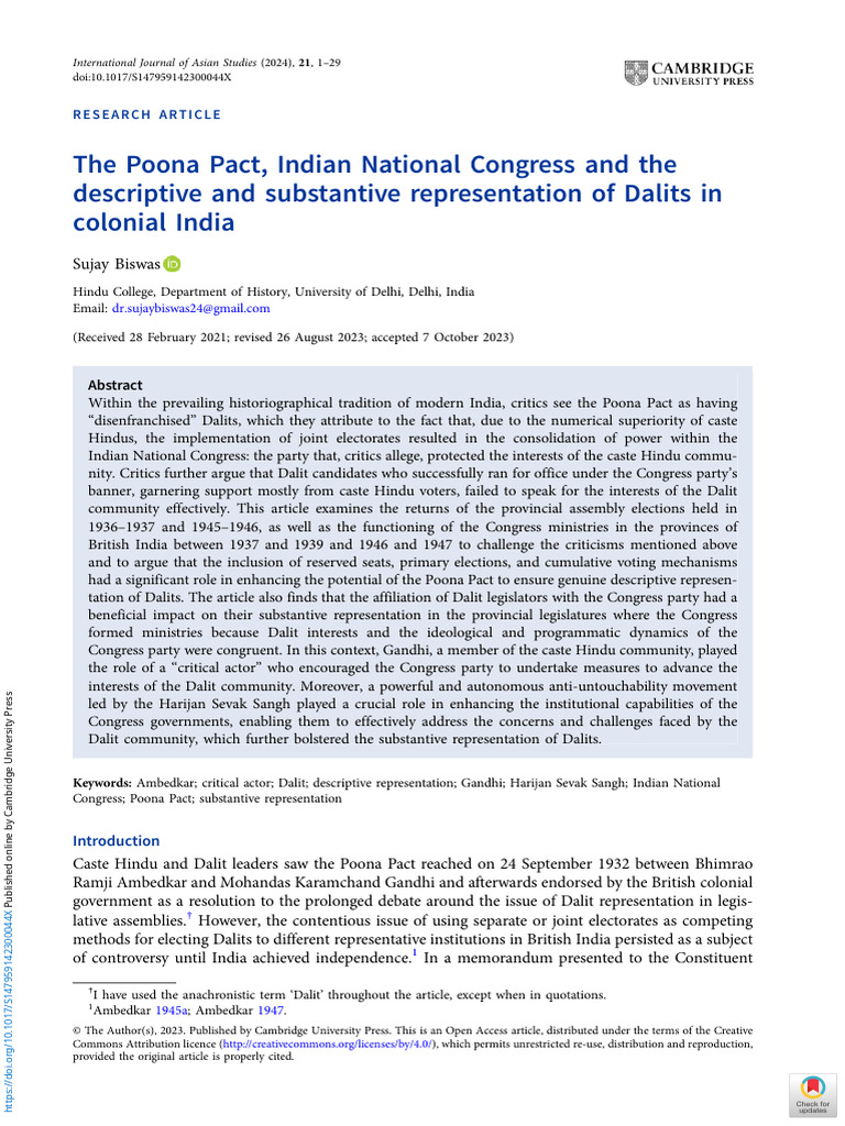 The Poona Pact Indian National Congress and The Descriptive and ...