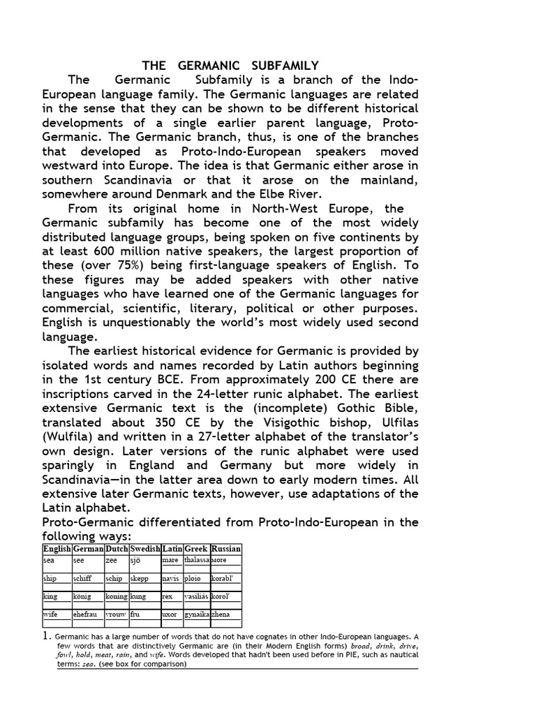 Germanic Family | PDF | English Language | Linguistics