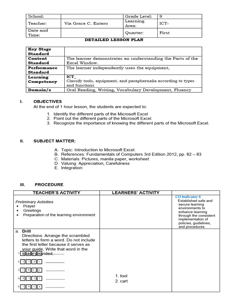 DLP-on-TLE-7 | PDF | Learning | Microsoft Excel