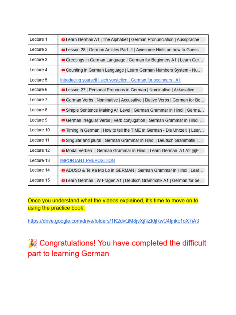 Daily A1 German Learning Plan | PDF | Career & Growth | Foreign ...