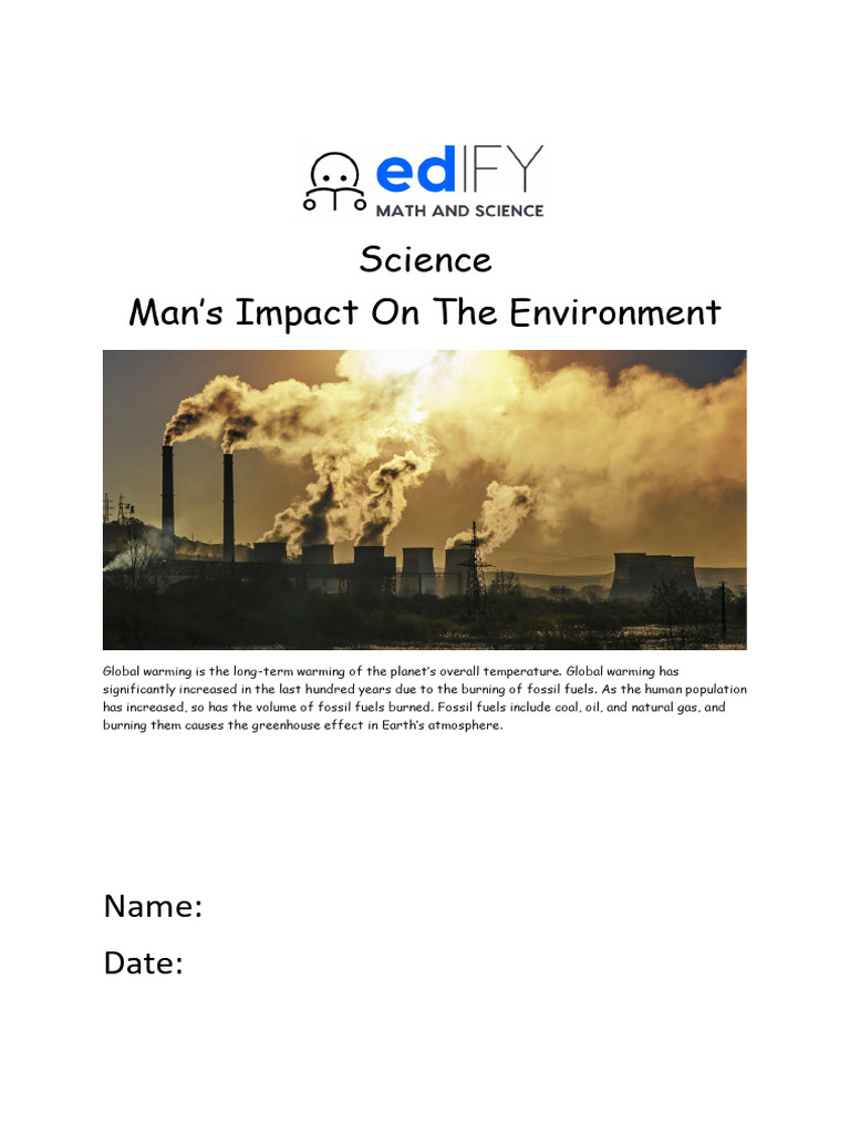 Man's Impact On The Environment (Worksheet) | PDF | Climate Change | Soil