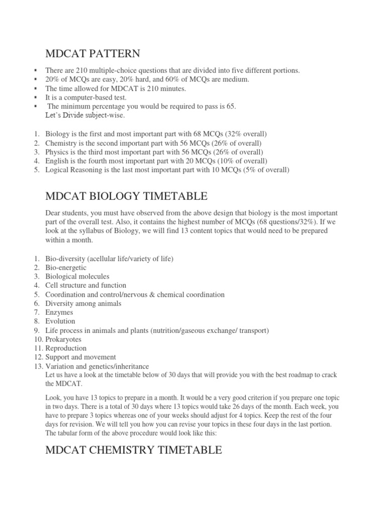 Mdcat Pattern | Download Free PDF | Chemistry | Biology