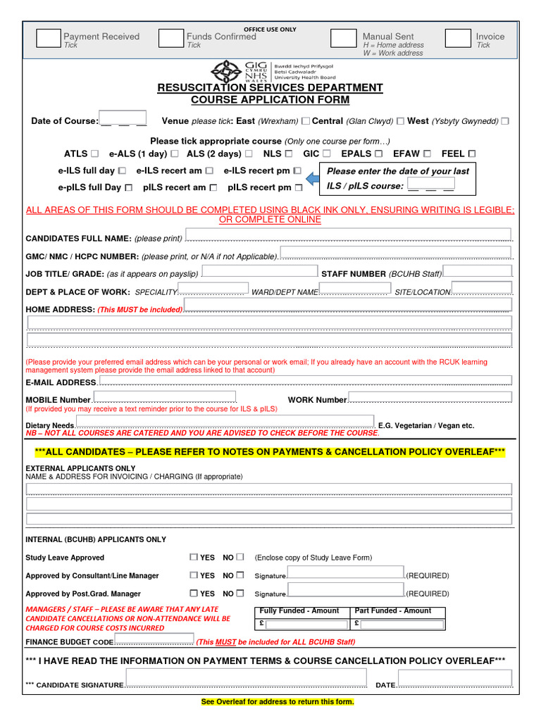 BCU GENERIC RESUS COURSE APPLICATION FORM 2022 v3.1 Oc-Pdfescape | PDF ...