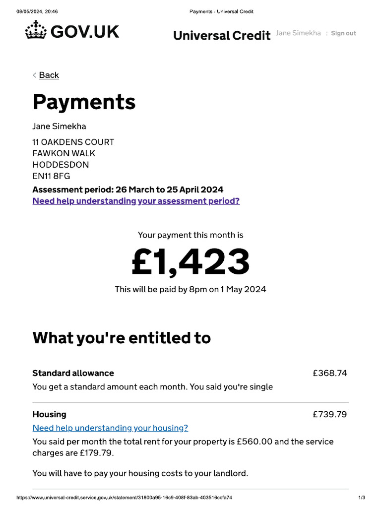 Proof of Universal Credit | PDF