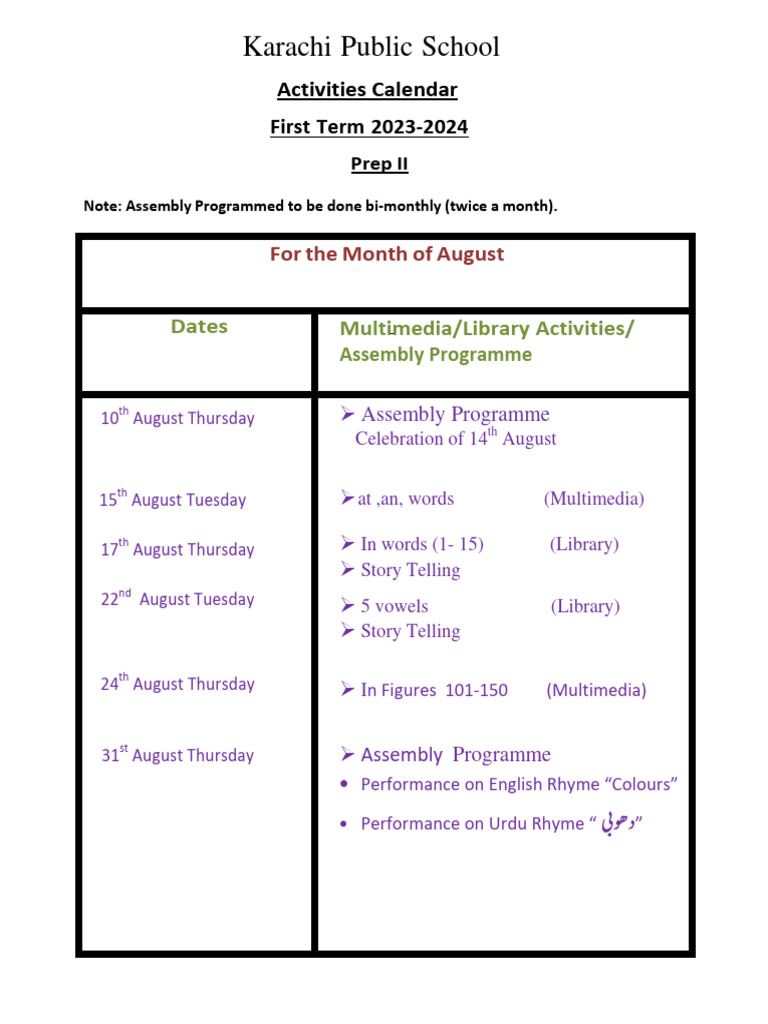 Prep II Activities Calendar 2023-2024-2 | PDF | Languages | Foreign Language Studies