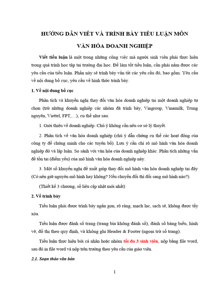 Hướng dẫn trình bày tiểu luận VHDN-Thầy Hiếu HK2 2023-2024 | PDF