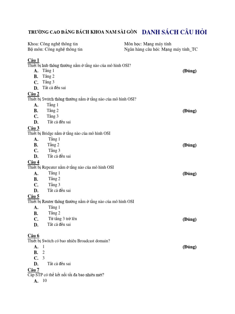 De On Trac Nghiem Mang May Tinh | PDF