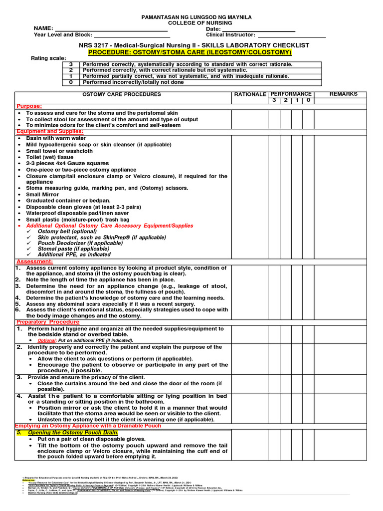 MS II Procedure Checklist For Colostomy Care 2024 | PDF