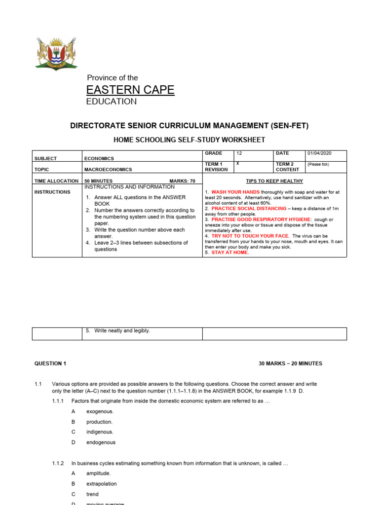 Economics Work Sheet 4 Grade 12 | PDF | Fiscal Multiplier | Taxes