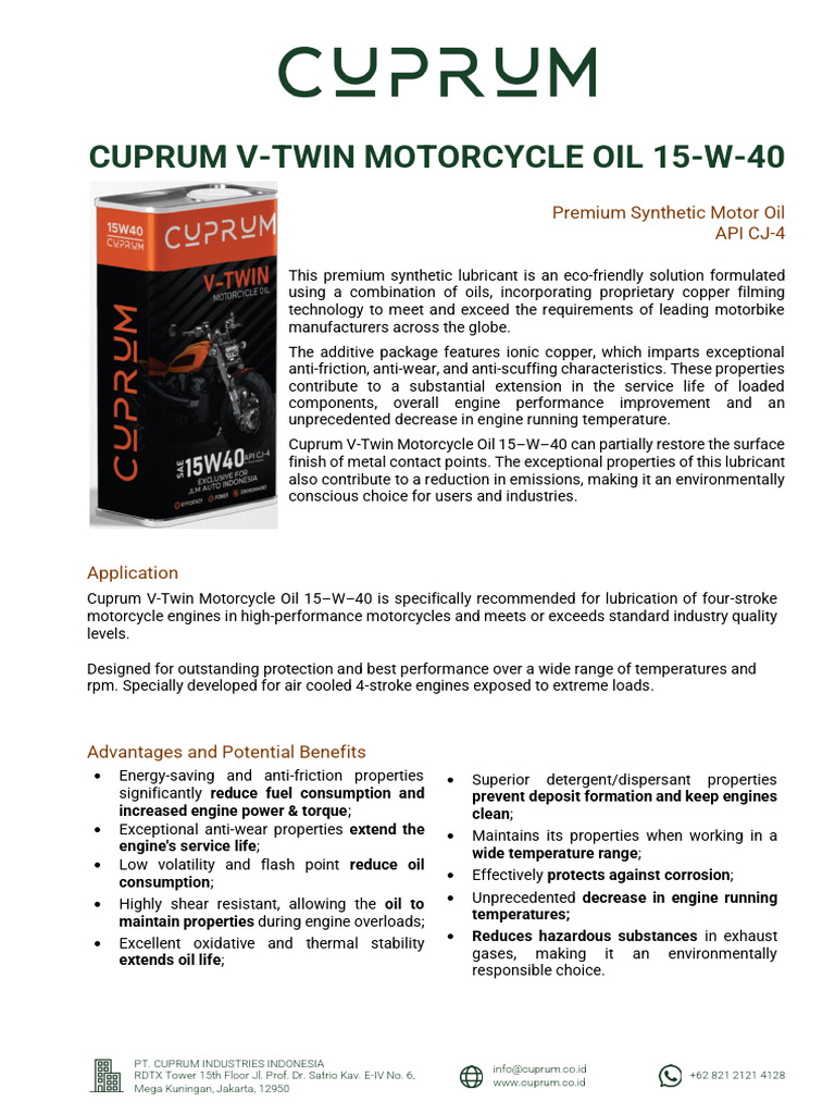 Pds. Cuprum 15-W-40 For HD (Cj-4) (September 2023) | PDF | Motor Oil ...