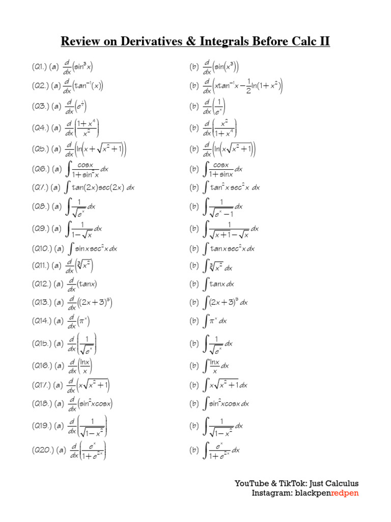 Derivatives and Integrals Worksheet | PDF