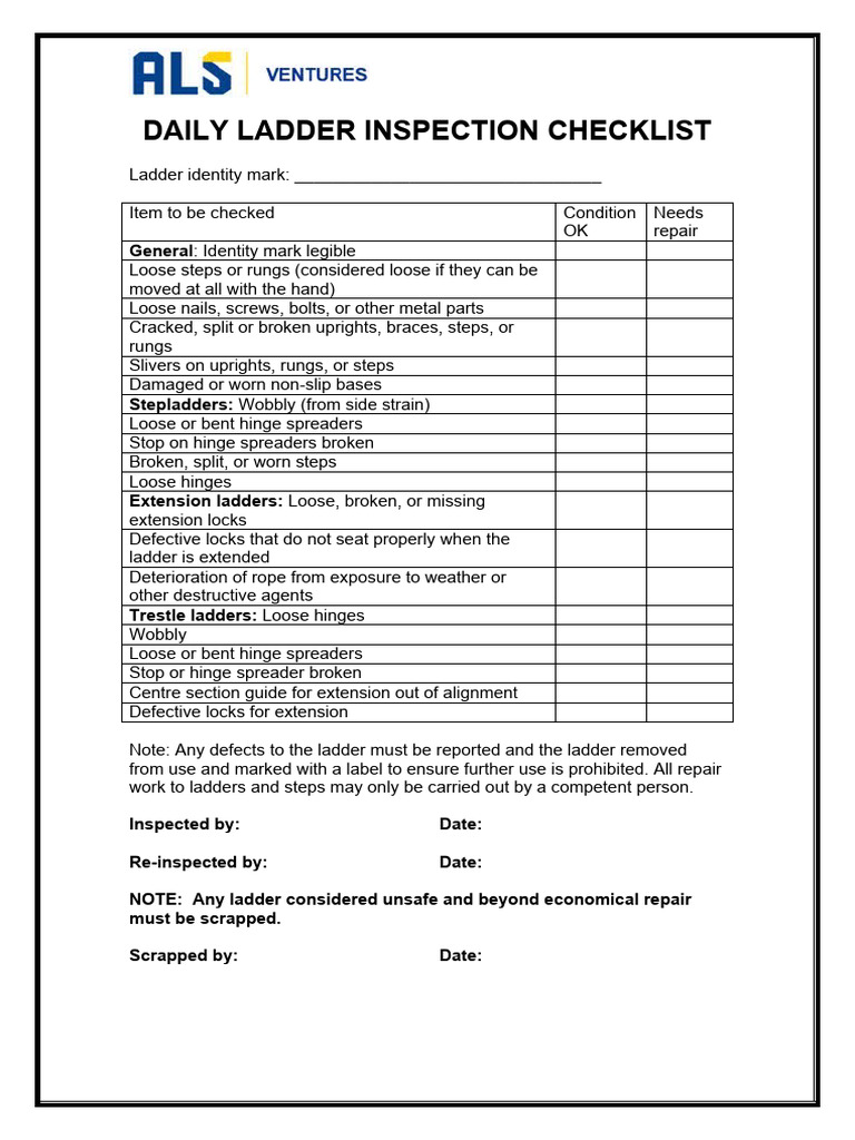 Ladder inspection checklist | PDF