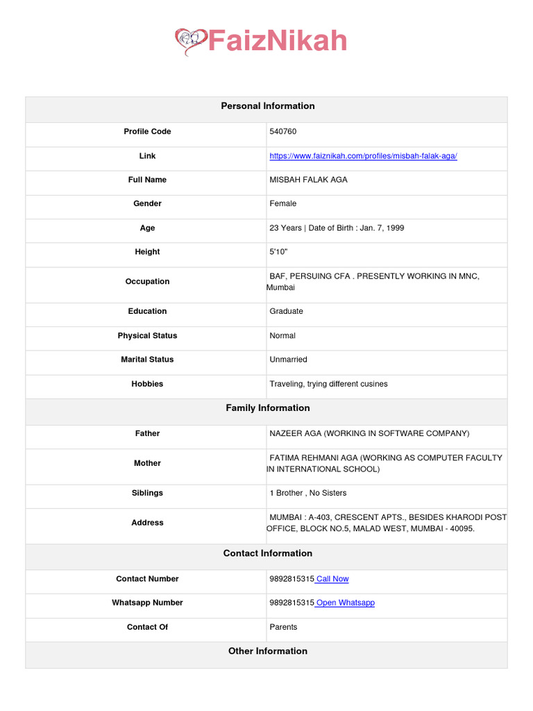 Faiznikah Misbah Falak Aga 1 1 | PDF