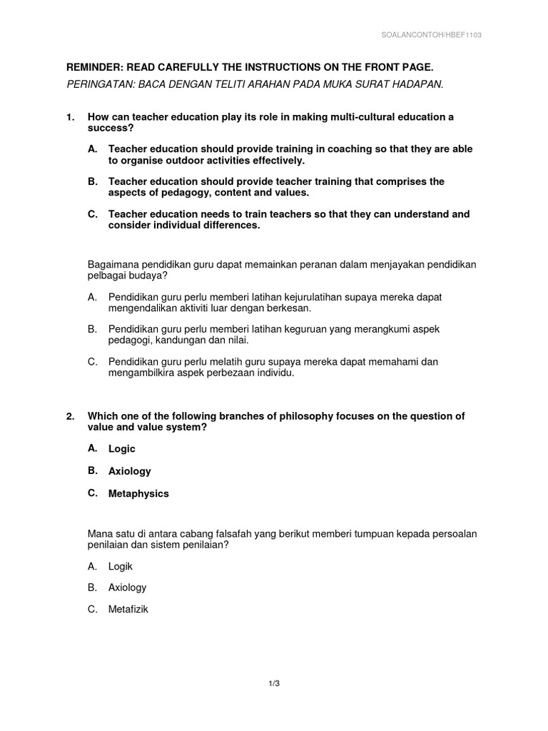 Sample Questions Hbef1103 | PDF