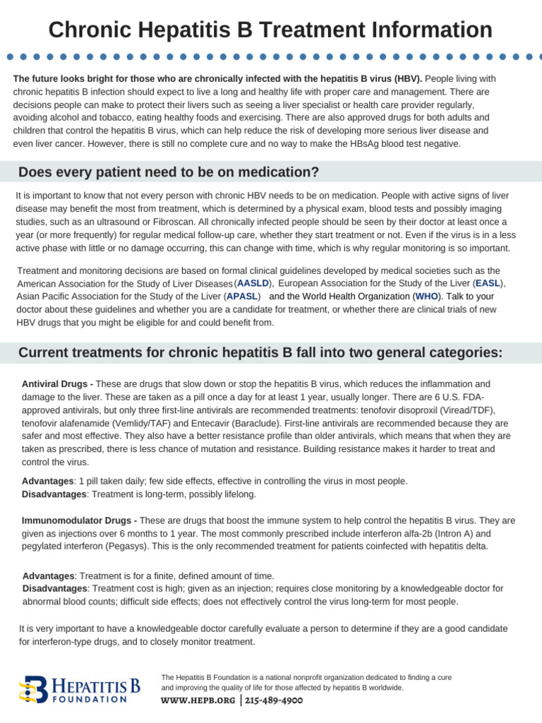 Chronic Hepatitis B Treatment Information Fact Sheet | PDF | Hepatitis ...
