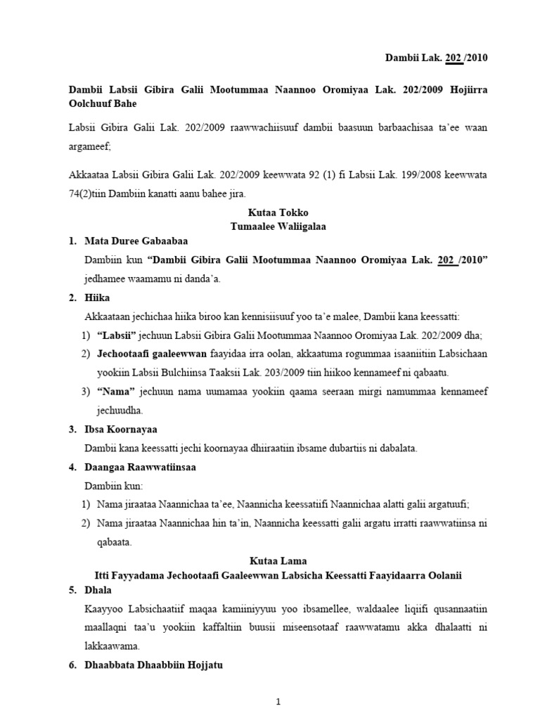 Dambii Labsii Gibira Galii Raawwachiisuuf Bahe | PDF