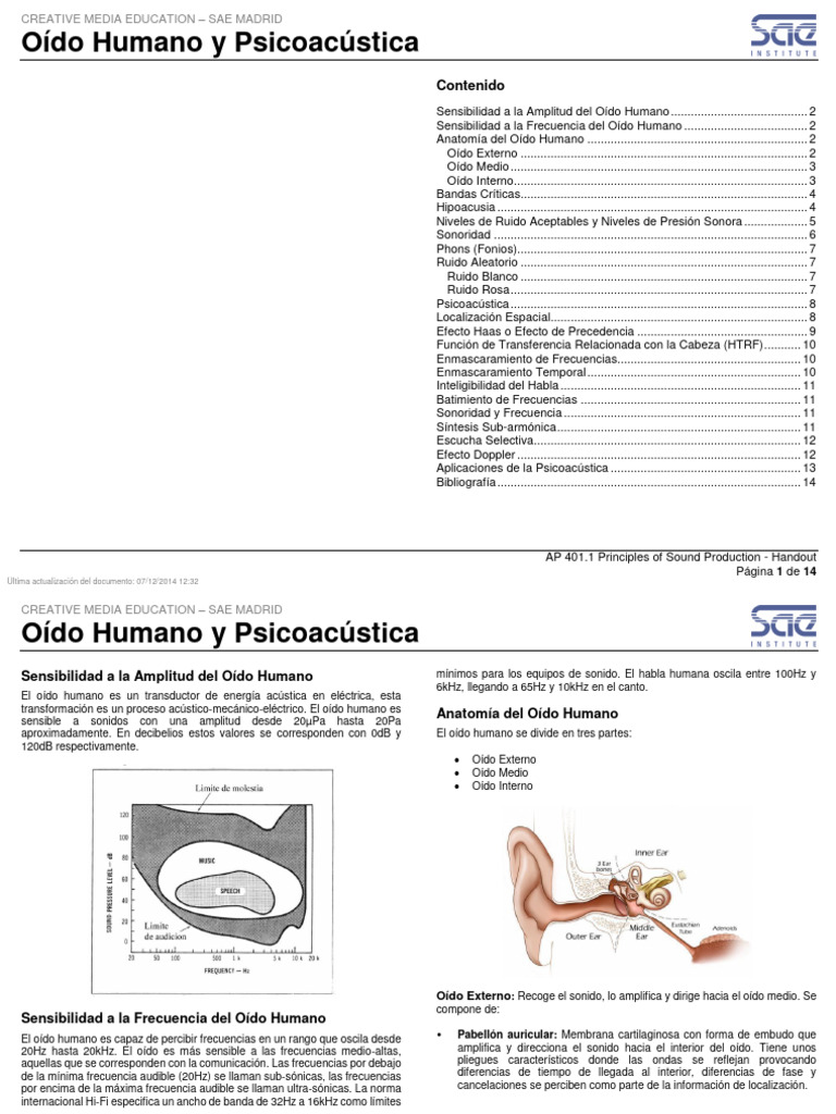 Anatomía y Psicoacústica del Oído Humano | PDF | Sonido | Oído