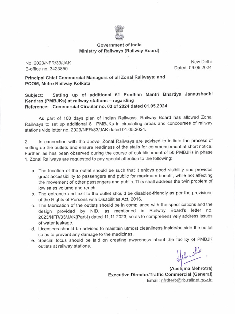 Letter To Zonal Railways Dated 09.05.2024 Regarding Readiness of PMBJK ...