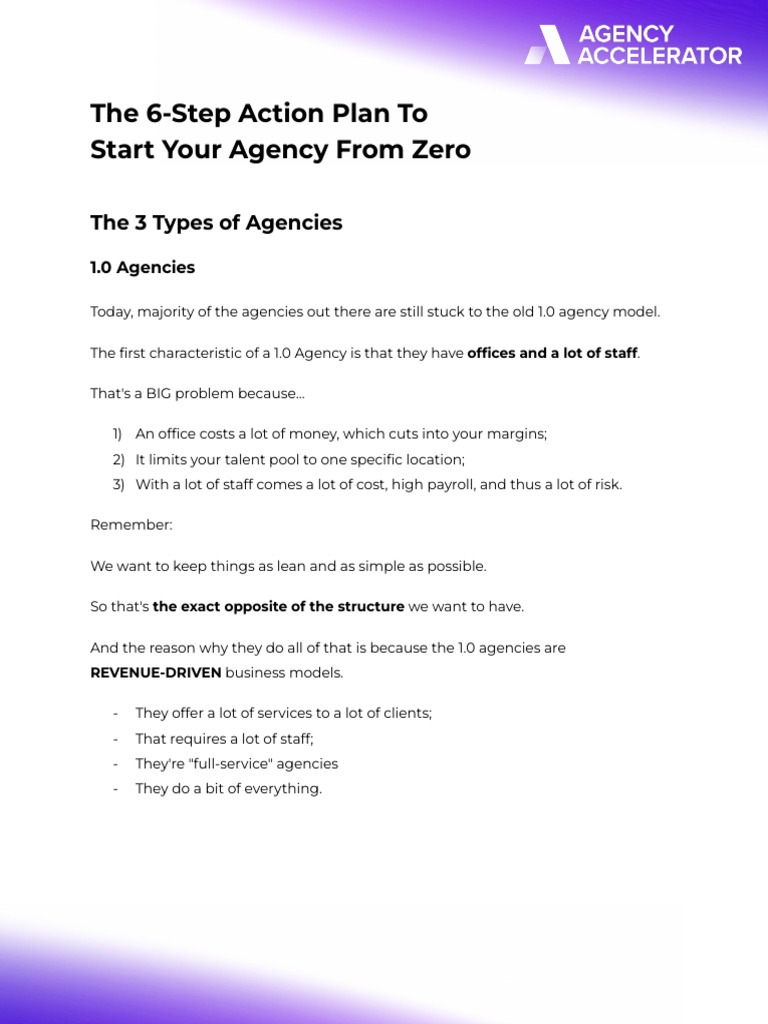 The 6-Step Action Plan To Start Your Agency From Zero | PDF | Employment | Return On Investment