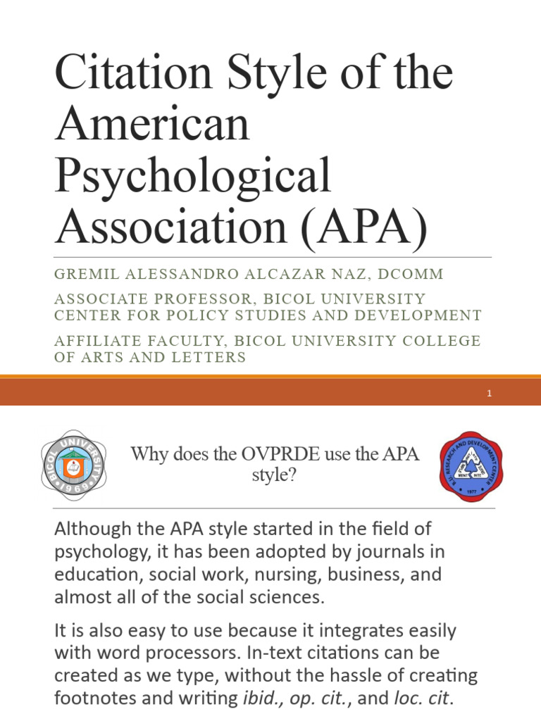 Citation Style of The American Psychological Association (APA) | PDF | Academic Journal ...