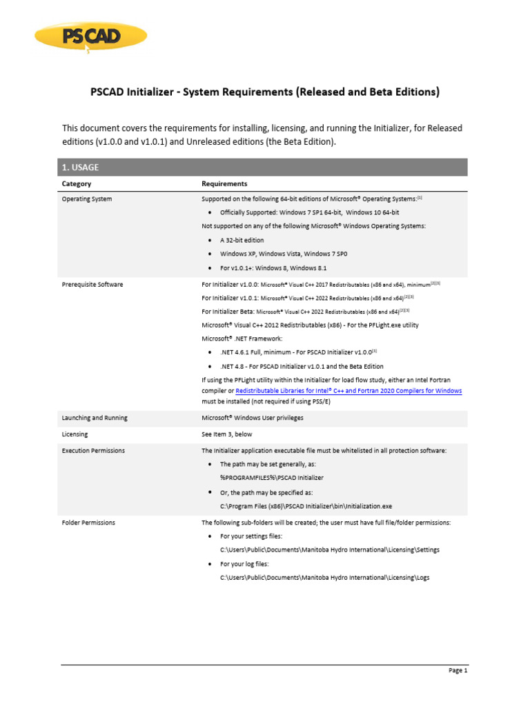 PSCAD Initializer - System Requirements (Released and Beta Editions ...