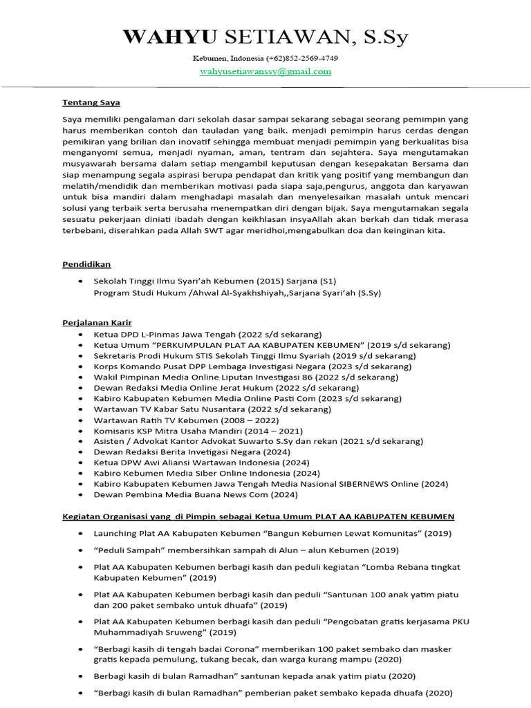 CV Bapak Wahyu Setiawan | PDF