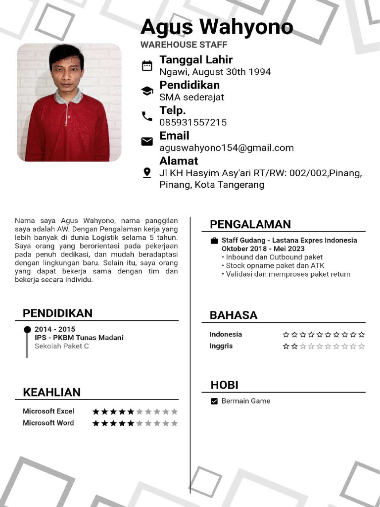CV Agus Wahyono | PDF