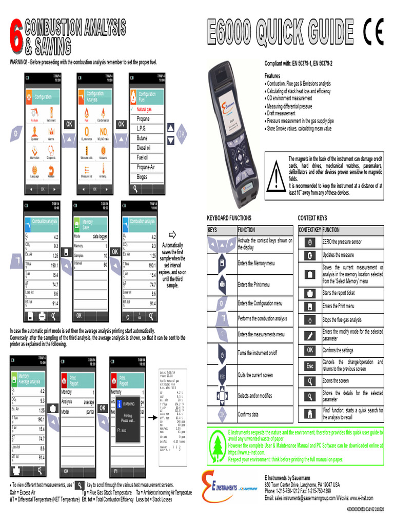 E6000 Quick Reference Guide | PDF | Combustion | Pressure Measurement