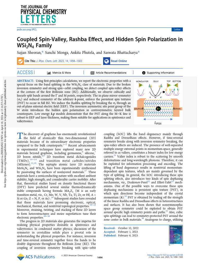 Sheoran Et Al 2023 Coupled Spin Valley Rashba Effect and Hidden Spin ...