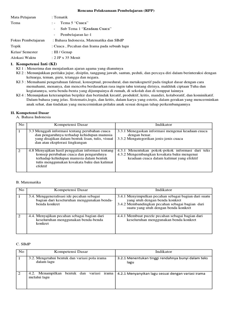 RPP Kelas 3 (Tema 5-1-1) | PDF | Karier & Perkembangan | Kajian Bahasa Asing