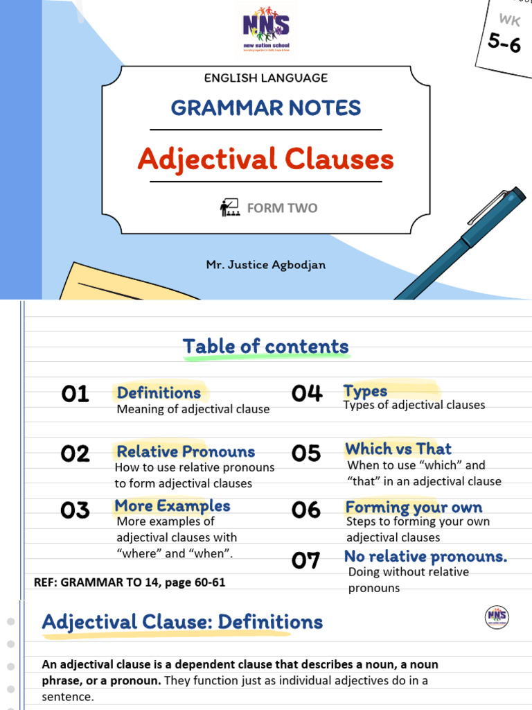 W5-6G - Adjectival Clauses - Notes-2 | PDF | Adjective | Pronoun