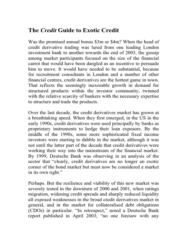 Exotic Credit Guide 0604 | PDF | Collateralized Debt Obligation ...