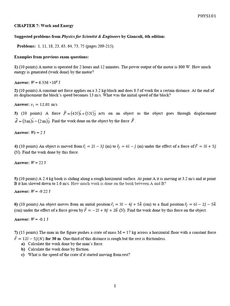 Worksheet Chapter7 | PDF | Force | Physical Quantities