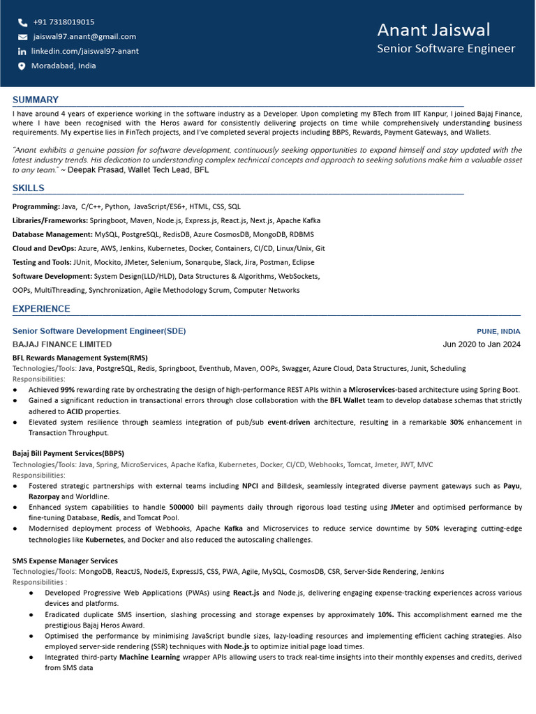 Anant Jaiswal Java CV | PDF | Computing | Software Engineering