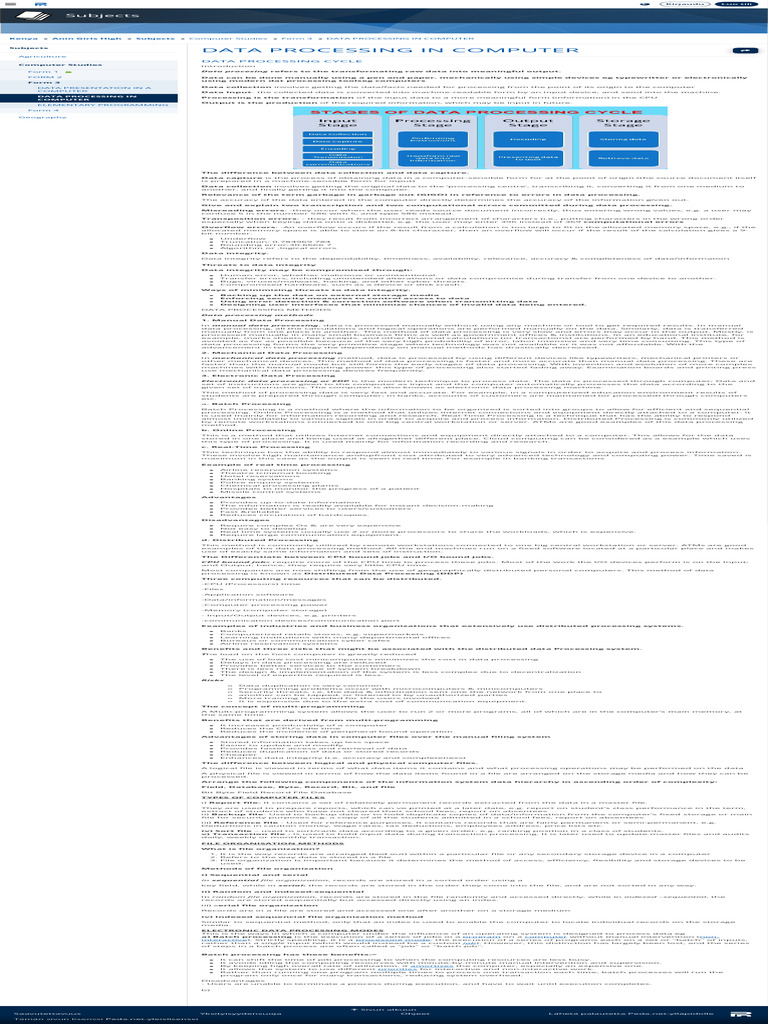 DATA PROCESSING IN COMPUTER | PDF | Computer Data Storage | Input/Output