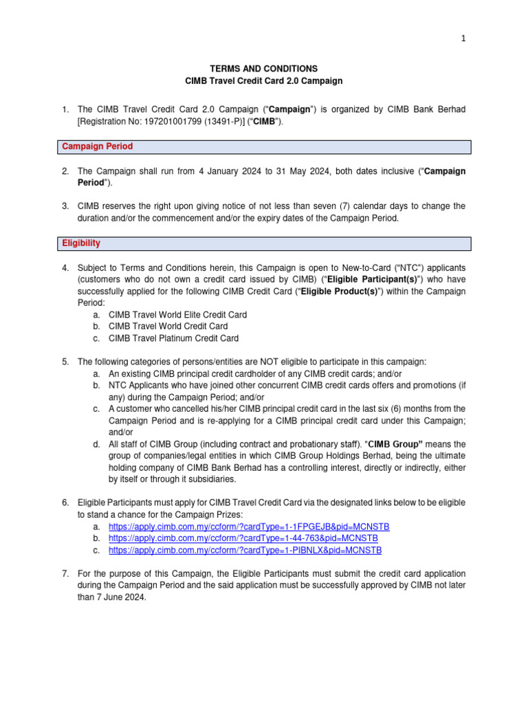 Cimb Travel CC Traveloka TNC | PDF | Credit Card | Business