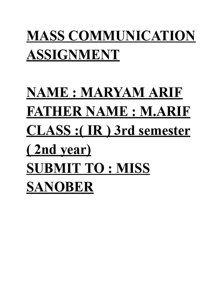 Maryam Arif Mass Communication Assignment | PDF | Barbie | Chocolate