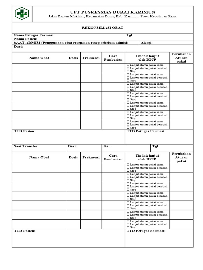 Fix - Form Rekonsiliasi Obat - Upt Puskesmas Durai | PDF