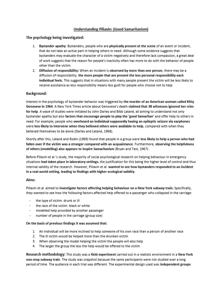 Understanding Piliavin | PDF | Psychology | Behavioural Sciences