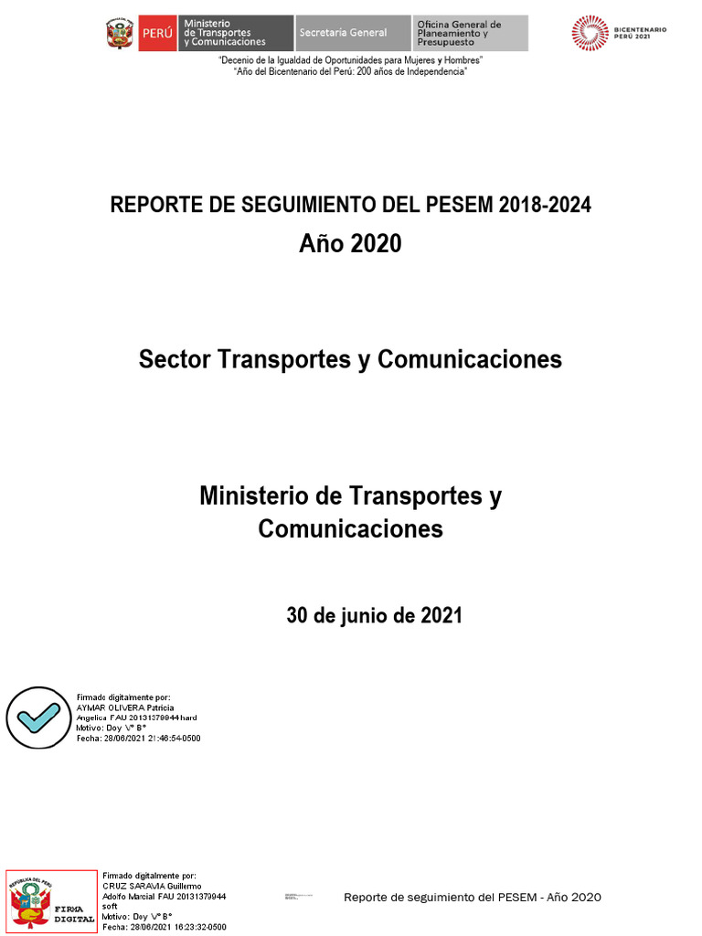 Seguimiento PESEM 2020: Transportes y Comunicaciones | PDF