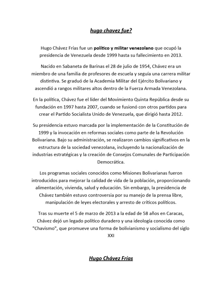 Hugo Chavez | PDF | Hugo Chavez | Venezuela