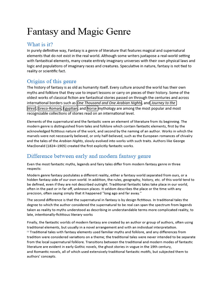 Fantasy and Magic Genre | PDF | Fantasy
