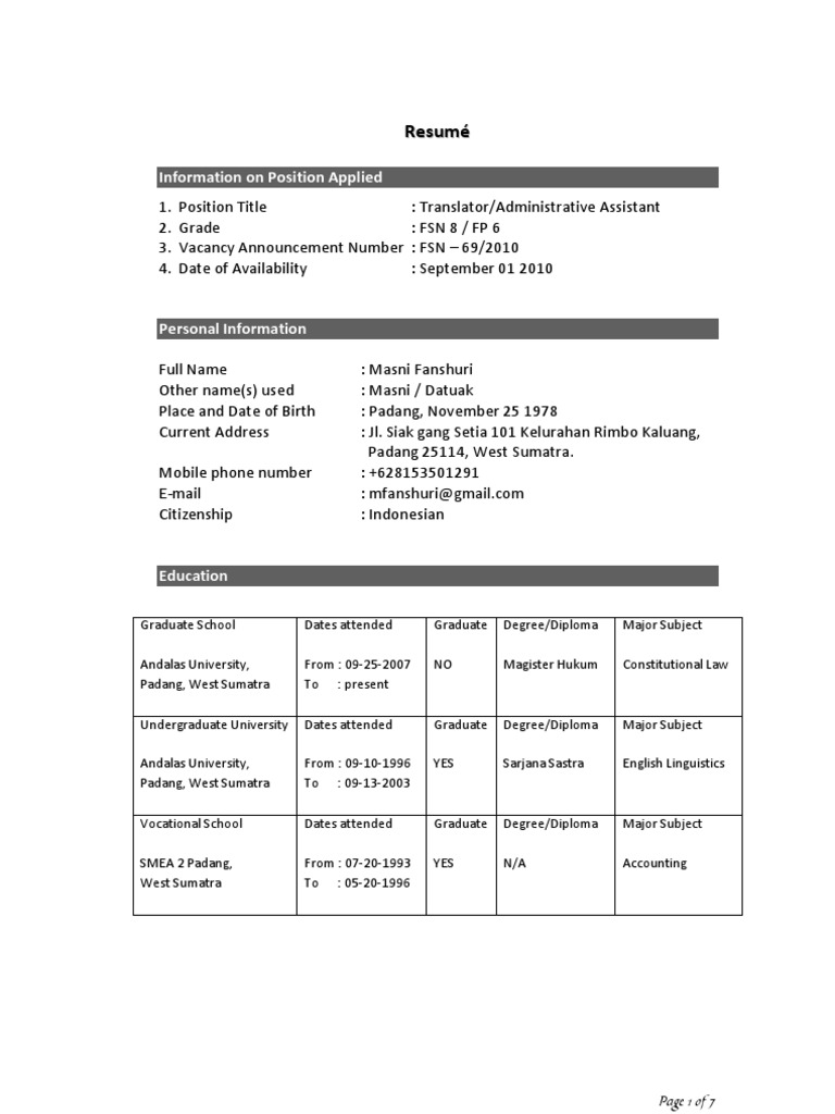 CV US Embassy | PDF | Academic Degree | Secondary School