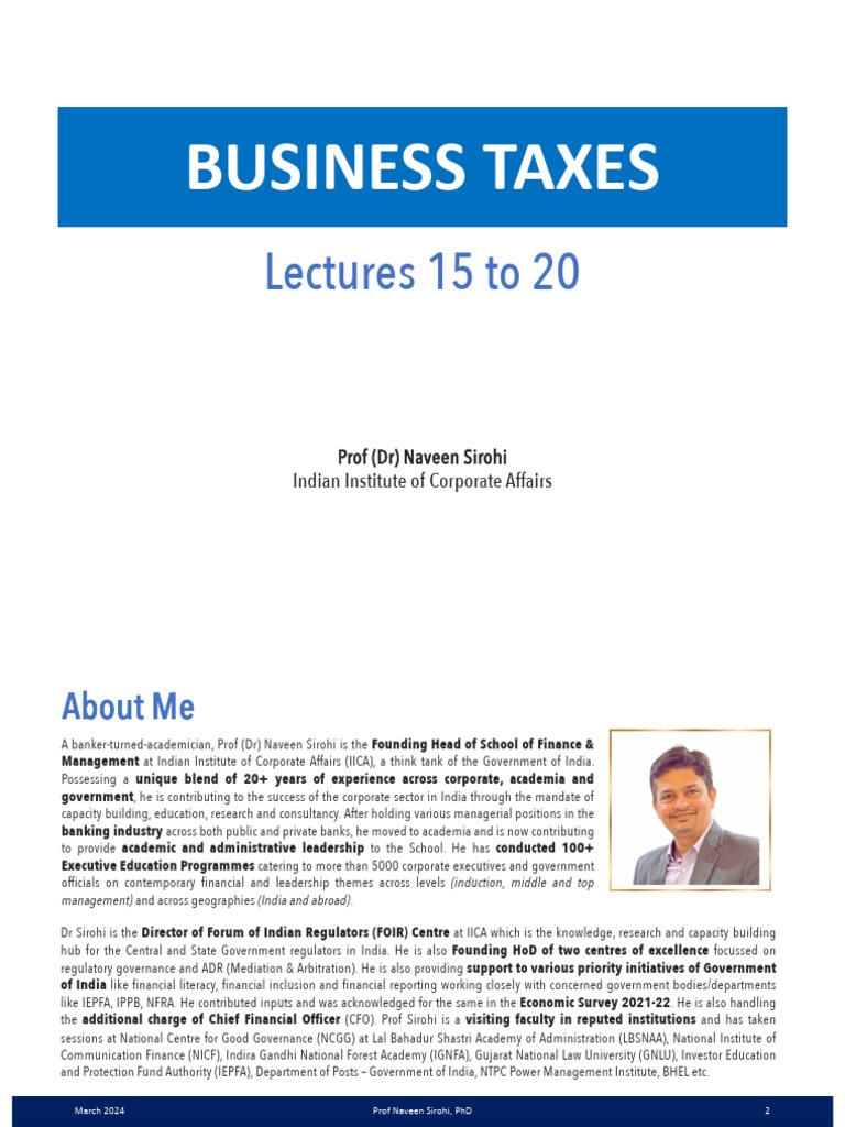 IIM-R - Business Taxes Lecture 15-20 | PDF | Taxes | Customs