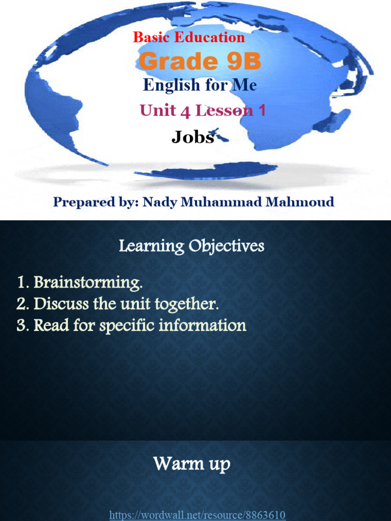 Grade 9B English: Jobs Lesson Plan | PDF | Career & Growth