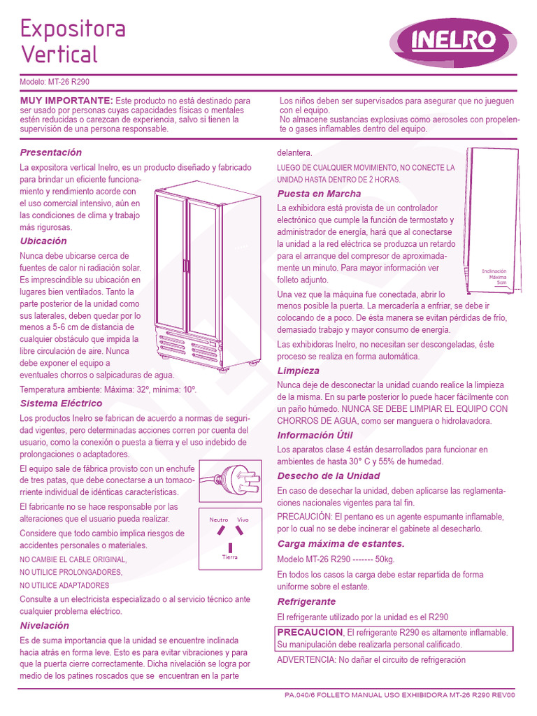Pa 040 6 Folleto Manual Uso Exhibidora Mt 26 R290 Rev 0 Pdf